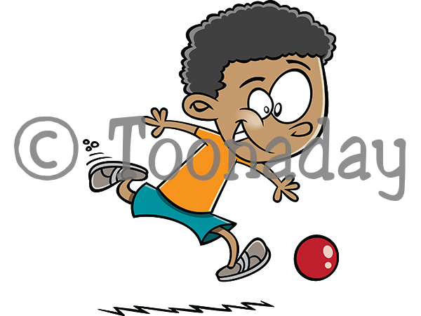 At Play - Boy Kicking a Red Ball Cartoon - Toonaday